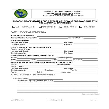 LLDA Discharge Permit Application Form | DOCX