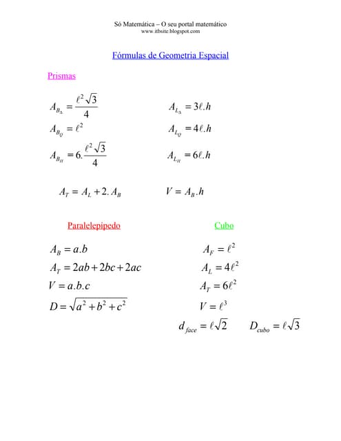 Geometria Espacial- Fórmulas | PPTX
