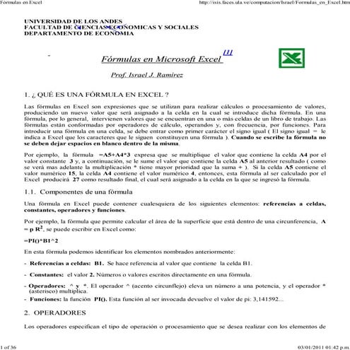 Fórmulas en microsoft excel | DOC