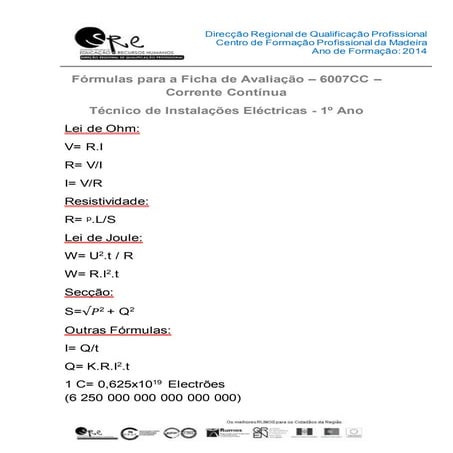 Fórmulas para a ficha de avaliação | PDF