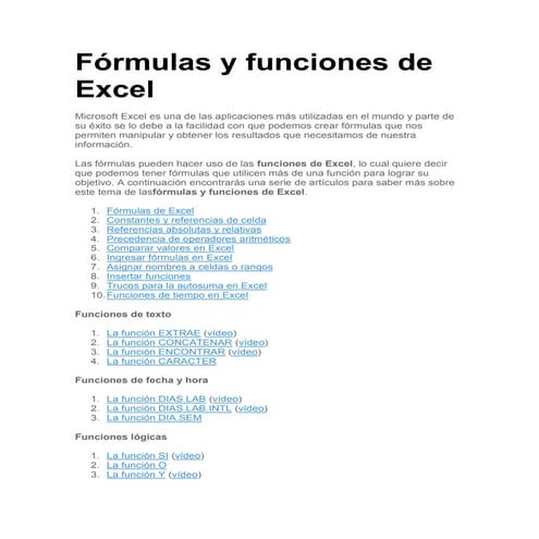 Fórmulas y funciones de excel | DOCX