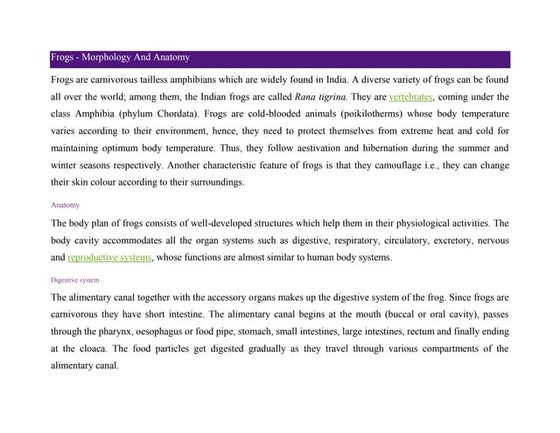 Frog Class 11th NCERT CBSE NEET biology notes | PDF