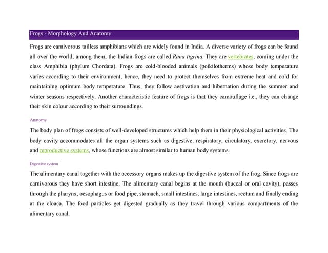 Frog Class 11th NCERT CBSE NEET biology notes | PDF