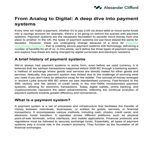 From Analog to Digital: A deep dive into payment systems | PDF