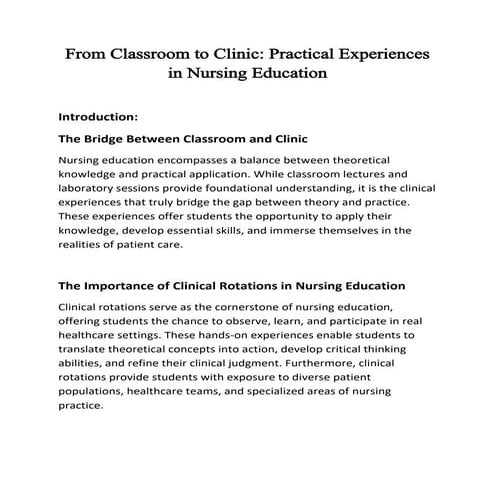 From Classroom to Clinic: Practical Experiences in Nursing Education | PDF