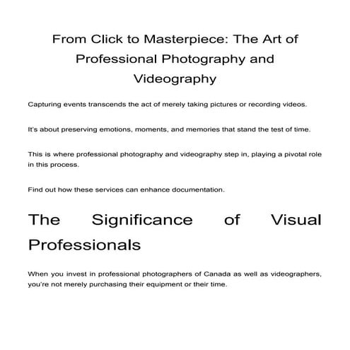 From Click to Masterpiece_ The Art of Professional Photography and ...