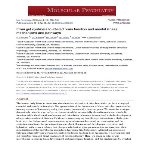 From gut dysbiosis to altered brain function and mental illness ...