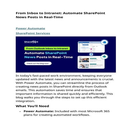 From Inbox to Intranet: Automate SharePoint News Posts in Real-Time | PDF