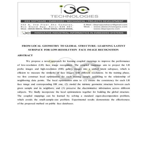 From local geometry to global structure learning latent subspace for low resolution face image ...