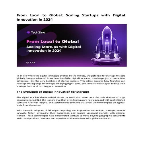 From Local to Global Scaling Startups with Digital Innovation in 2024 | PDF