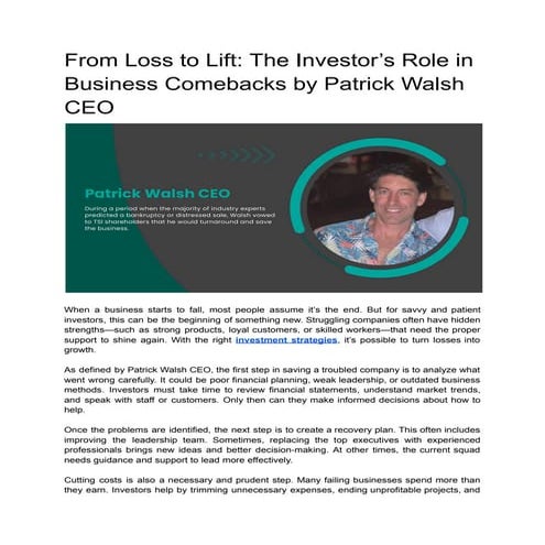 From Loss to Lift_ The Investor’s Role in Business Comebacks by Patrick ...