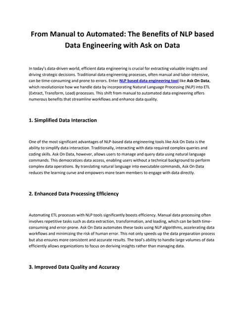 From Manual To Automated The Benefits Of Nlp Based Data Engineering Tool Like Ask On Datapdf