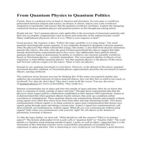 Quantum Mechanics and Consciousness | PPT