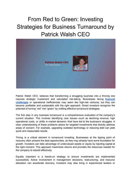 Patrick Walsh Ceo presentations