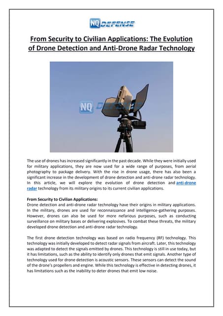 The Crucial Role of Drone Radar Detection in C-UAV Systems | PDF