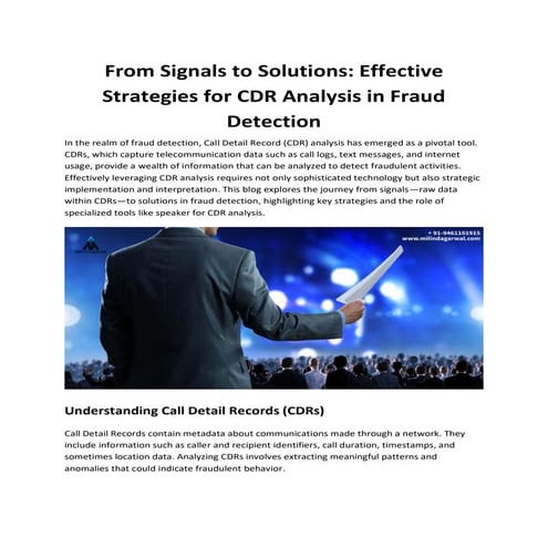 From Signals to Solutions: Effective Strategies for CDR Analysis in Fraud Detection | PDF
