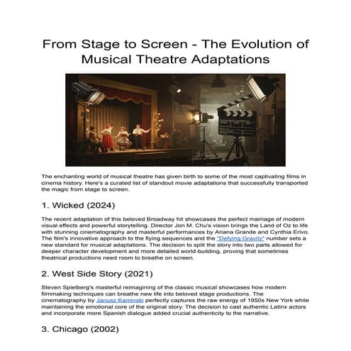 From Stage to Screen - The Evolution of Musical Theatre Adaptations | PDF