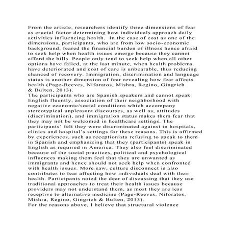 From the article, researchers identify three dimensions of fear as c ...