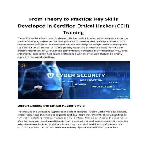 From Theory to Practice: Key Skills Developed in Certified Ethical Hacker (CEH) Training | PDF