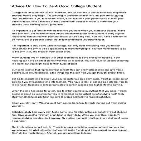 Advice On How To Be A Good College Student | PDF