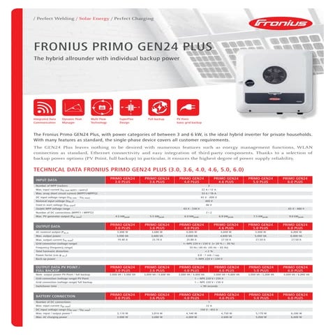FRONIUS Primo GEN24 Plus – Versatile Hybrid Inverter | PDF