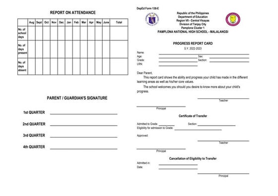 SF9 Card Grade I Sample Template 2025-2026 | DOCX