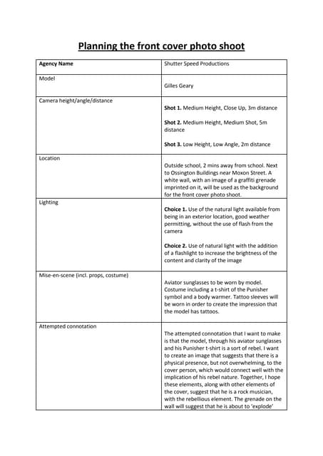 DPS Photo Shoot Plan | PDF