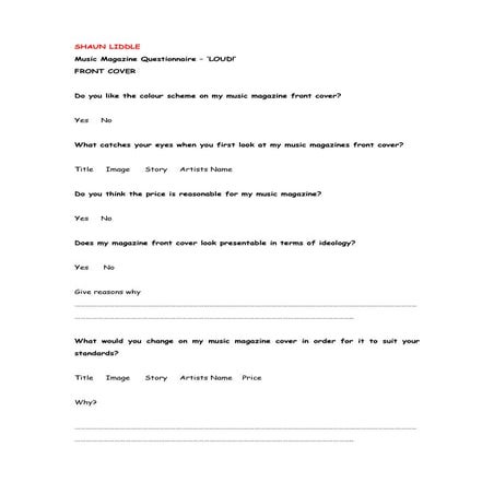 Front Cover Questionnaire | DOC