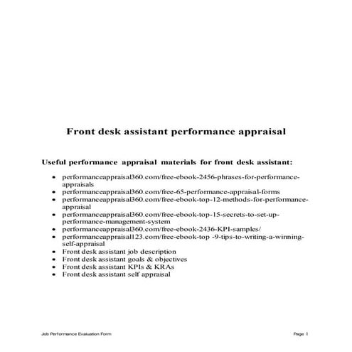 Front desk assistant performance appraisal | DOCX