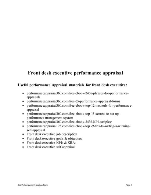 Front office manager performance appraisal | DOCX