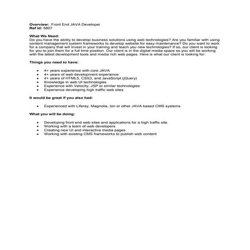 Frontend java devl | DOCX | Web Development | Internet