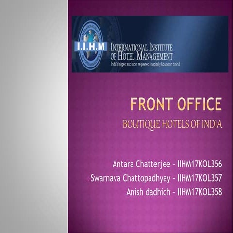 Boutique Hotels of India ... Front office | PPTX