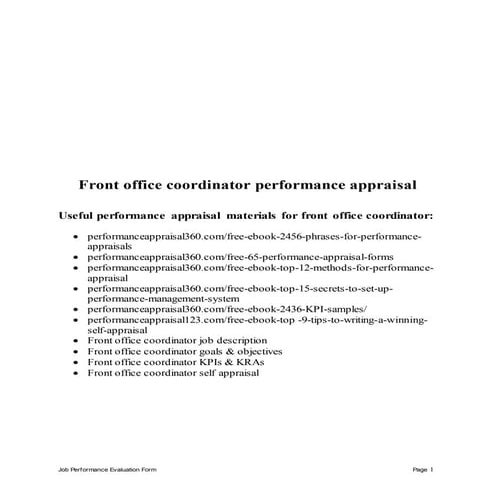 Front office coordinator performance appraisal | DOCX