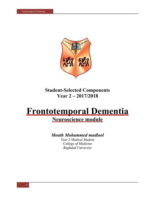 FRONTO TEMPORAL DEMENTIA | PPTX | Brain and Nervous System Disorders ...