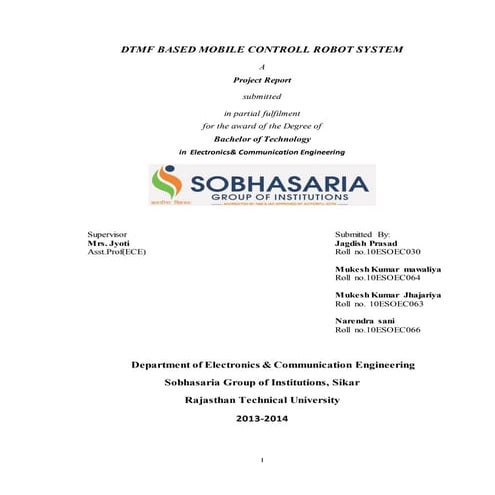 DTMF BASED MOBILE CONTROLL ROBOT SYSTEM | DOCX