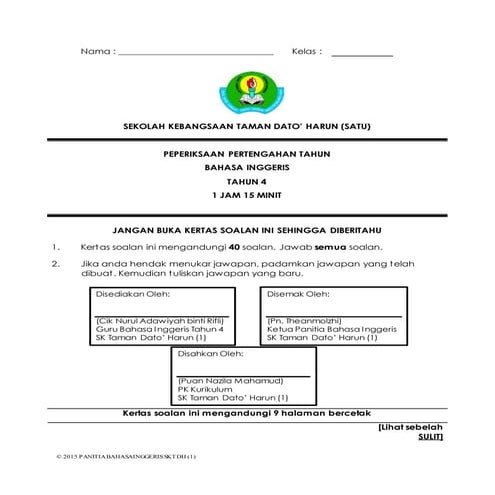 Front page mid year exam | DOCX