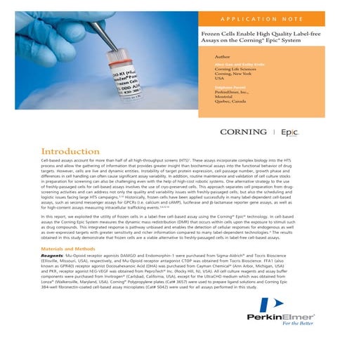 Frozen Cells For Corning Epic Label Free App | PDF