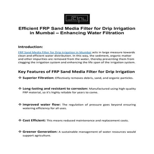 Efficient FRP Sand Media Filter for Drip Irrigation in Mumbai ...
