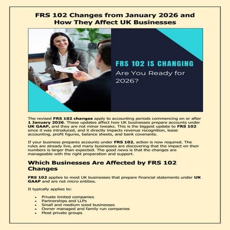 FRS 102 Changes from January 2026 and How They Affect UK Businesses | PDF