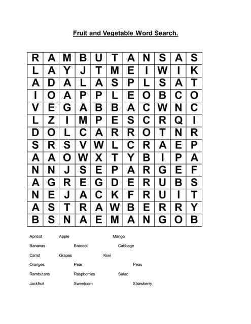 Fruits And Vegetables Word Scramble | DOCX