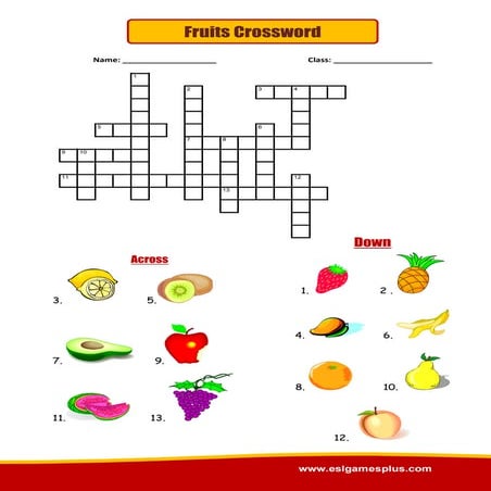Fruits crossword | PDF | Games and Puzzles | Hobbies & Interests