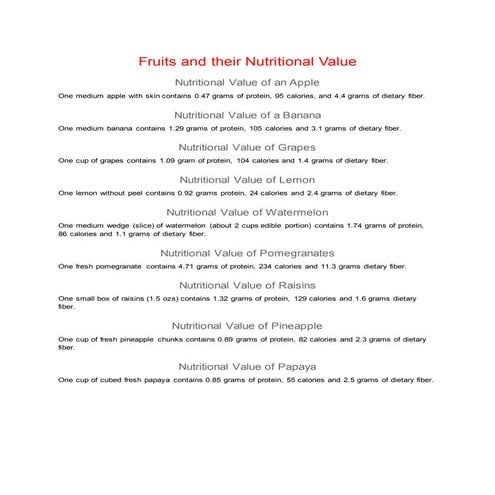 Fruits and their nutritional value | PDF