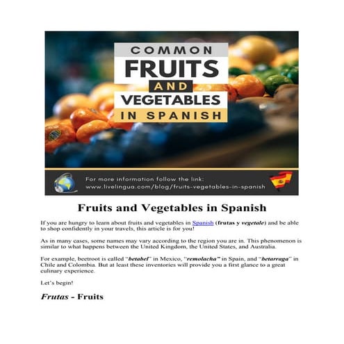 Fruits and Vegetables in Spanish | PDF | Gardening | Home & Garden