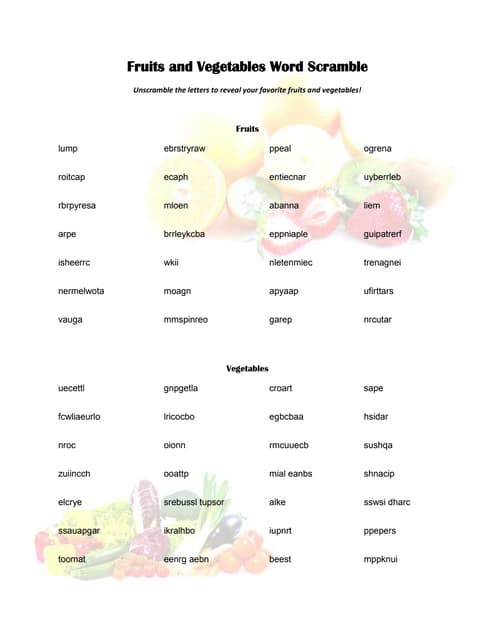 Fruits and Vegetables Worksheet Answers | PDF | Healthy Cooking and ...