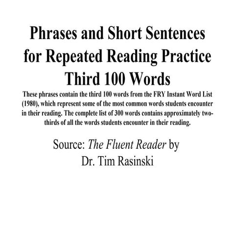 Fry phrasesshortsentencesthird100 | PPT