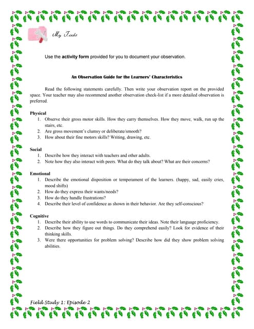 Field Study 1, Episode 3 "Classroom Management And Learning" | DOCX ...