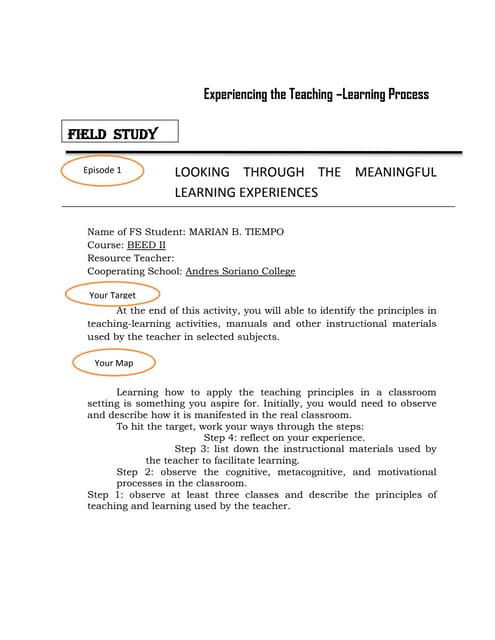Field Study 2 Episode 1 | DOCX | Homework and Study | Education