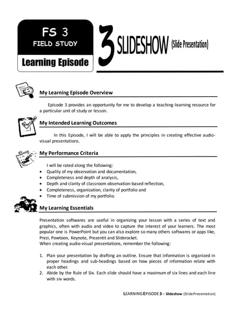 Field study 1 episode 1 | DOC | Educational Assessment | Education