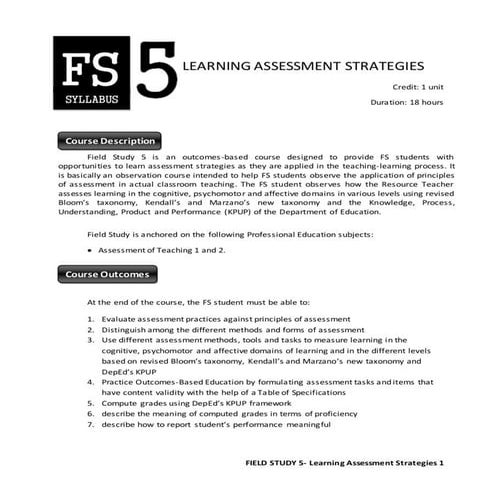 Fs 5 learning assessment | PDF