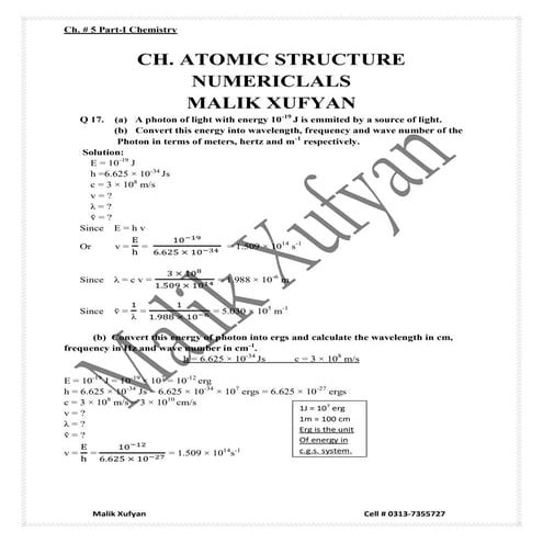 F.Sc.1.Chemistry.Ch.5.Numericals (Malik Xufyan) | PDF
